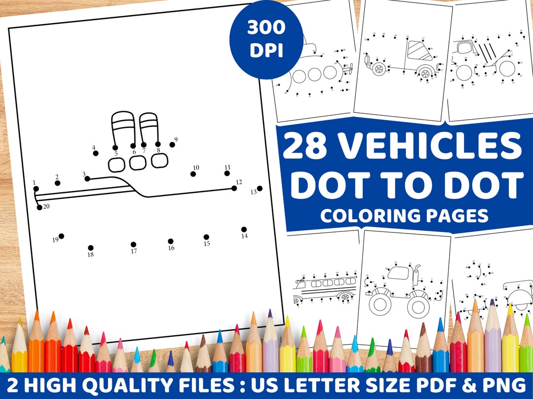 28 Vehicles Dot to Dot Coloring Pages Easy for Kids Children Printable ...