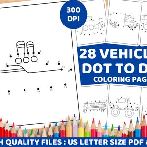 28 Vehicles Dot to Dot Coloring Pages Easy for Kids Children Printable ...