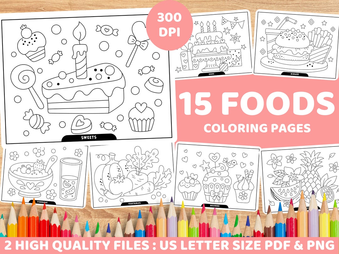 15 Foods Coloring Pages Culinary Easy for Kids Children Printable ...