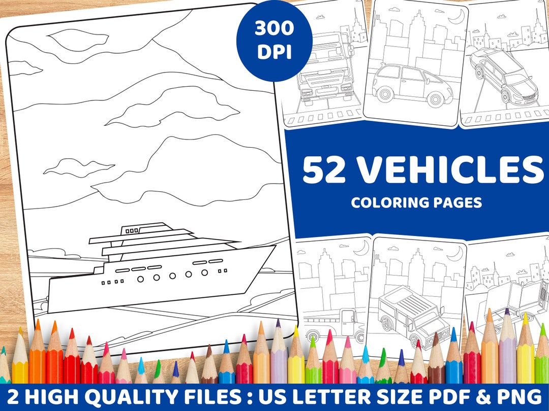 52 Vehicles Coloring Pages Easy for Kids Children Minimalist Printable ...