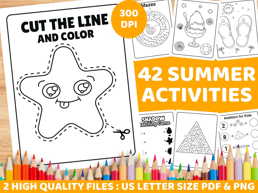 42 Summer Activities Coloring Cut the Lines Cut & Paste Easy Pages for ...