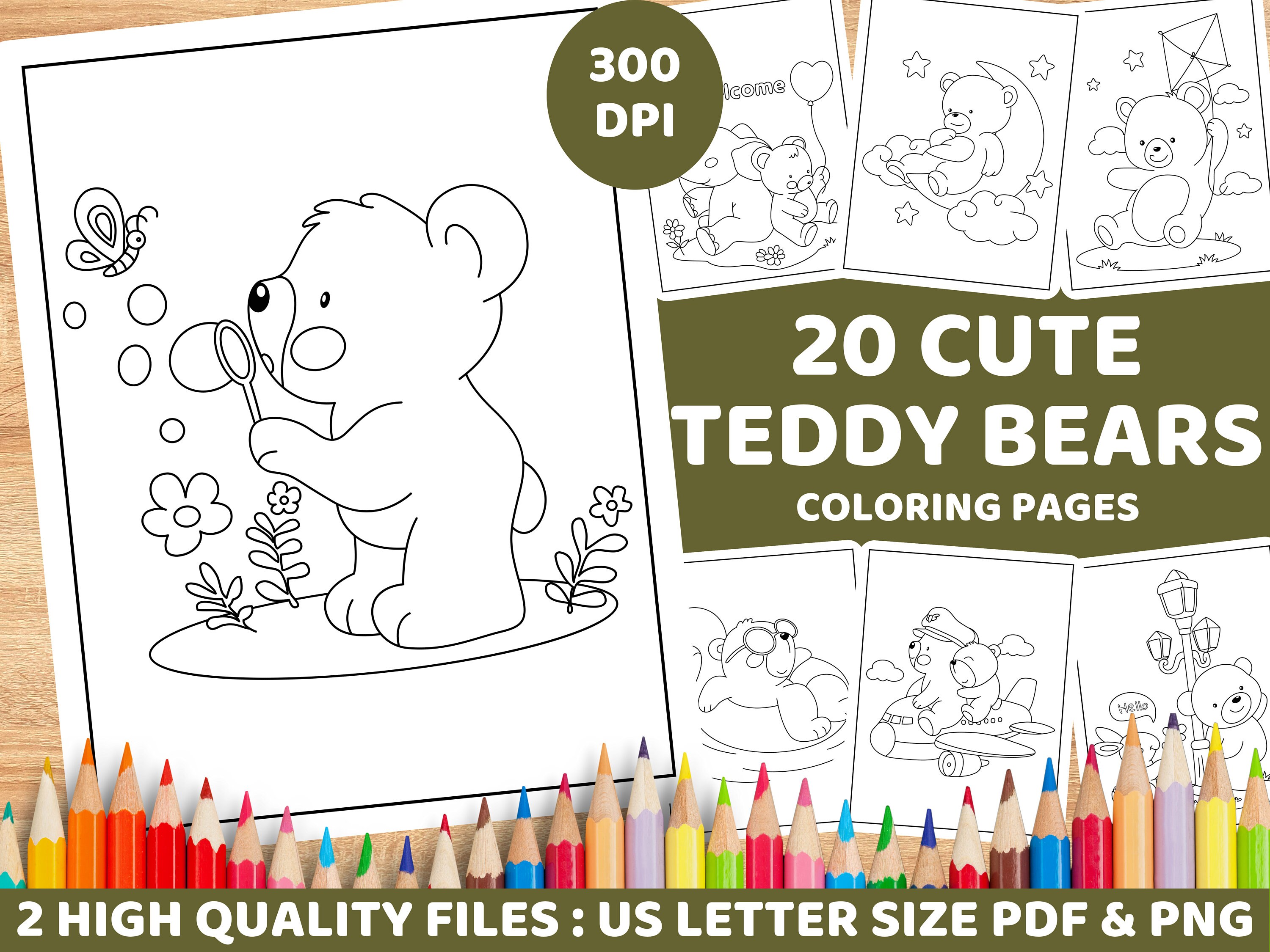 20 Cute Teddy Bears Coloring Pages Easy Pages for Kids Printable Sheets ...