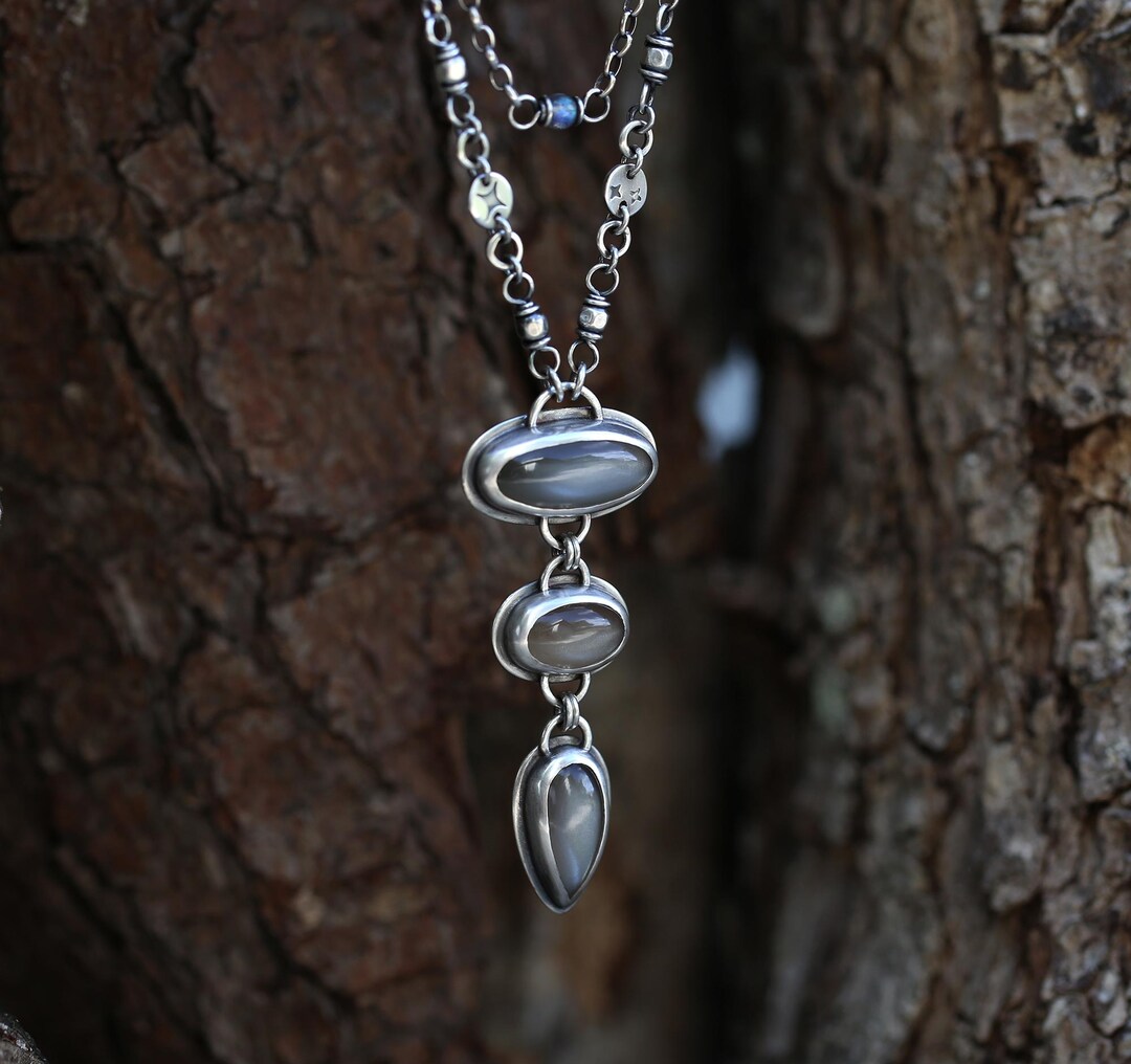 Moonlit Forest – Grey Moonstone and Sterling Silver Necklace - Etsy