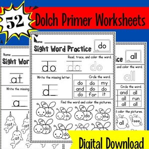 Sight Word Worksheet Practice Handwriting Dolch Primer Kindergarten ...