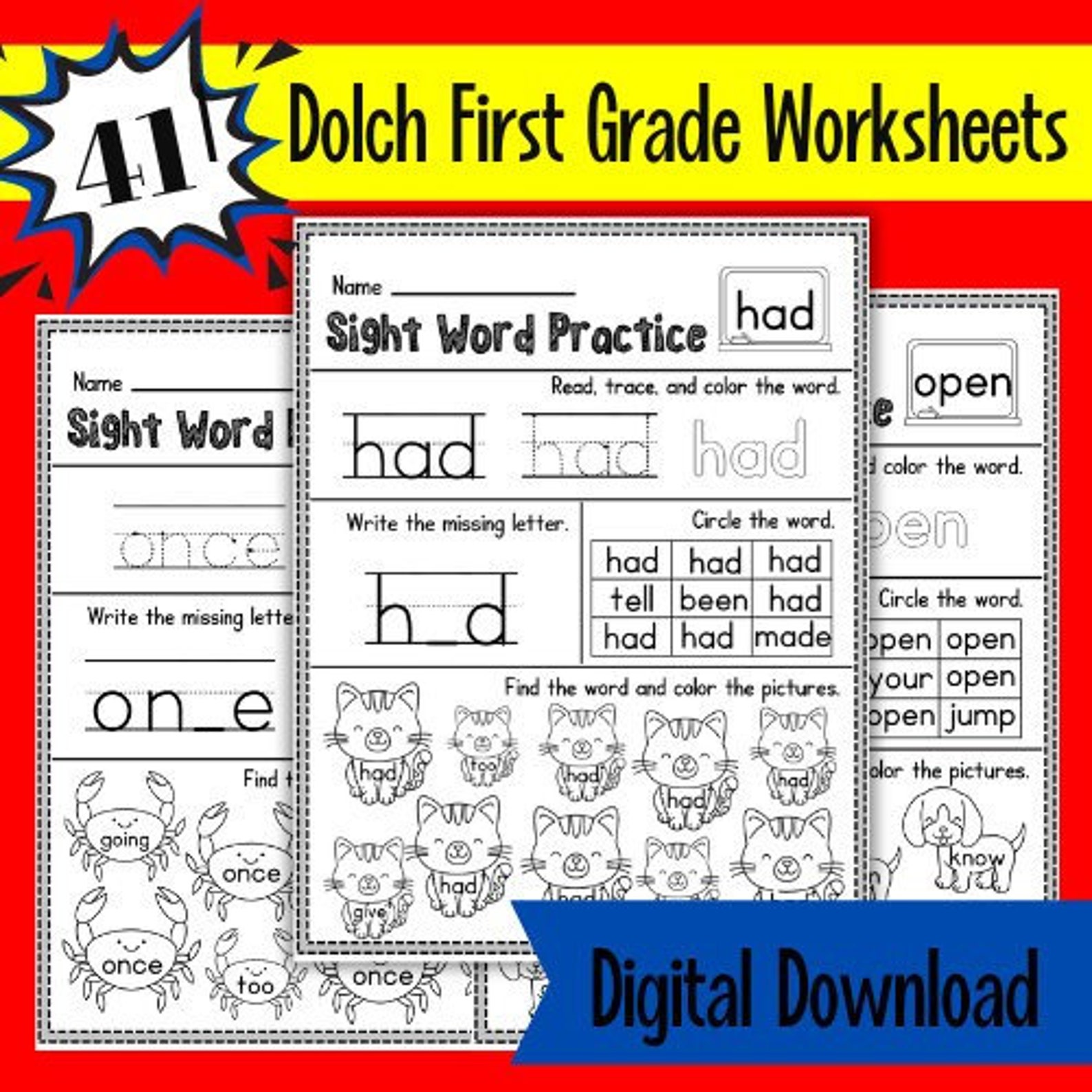 Sight Words First Grade Dolch Printable Kindergarten Homeschool ...