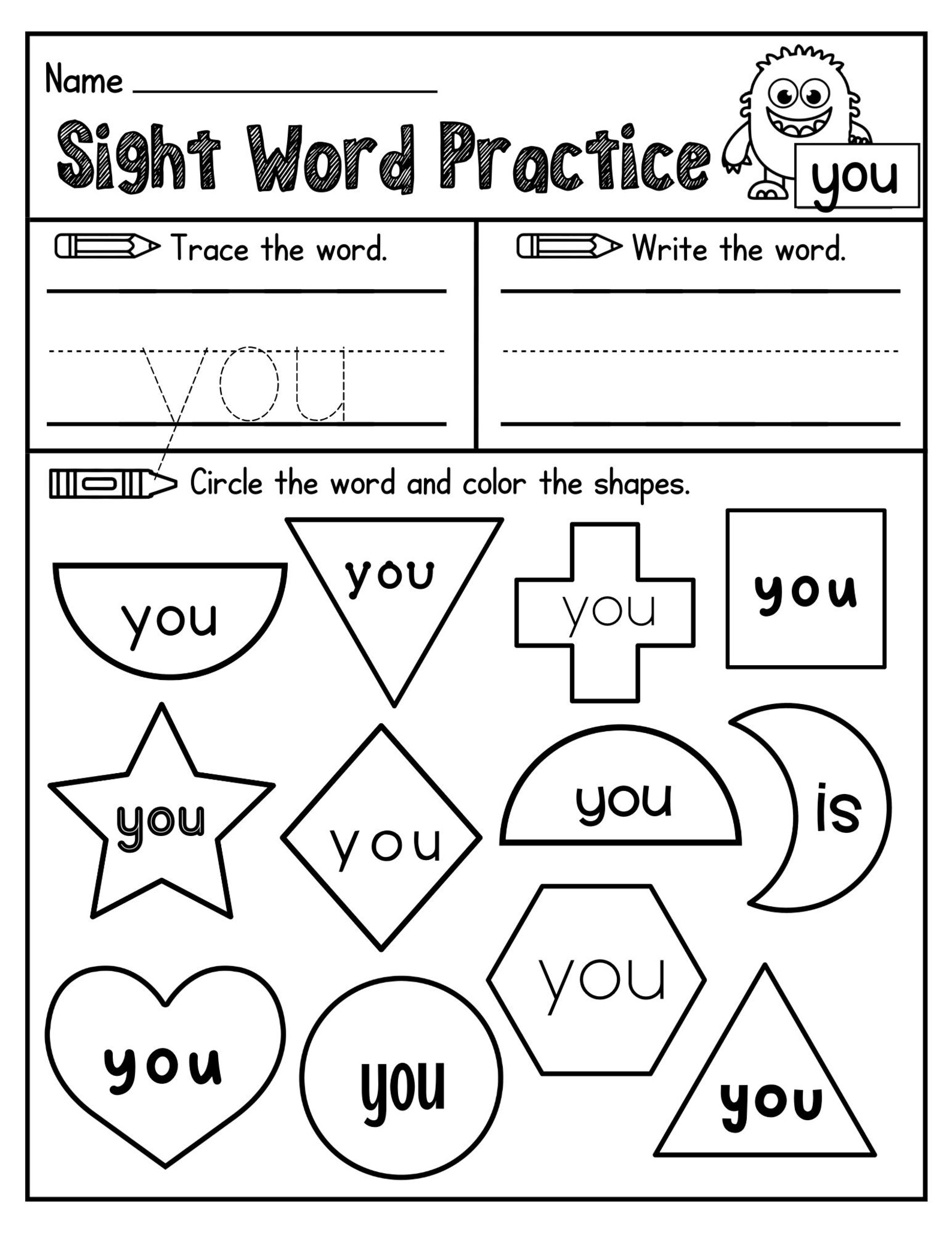 Sight Word Worksheets - Pre Primer Preschool Kindergarten First Grade ...