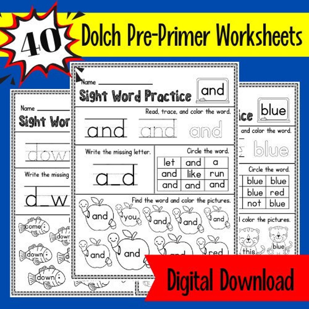 Sight Word Worksheet Pre-primer Kindergarten First Grade Handwriting ...
