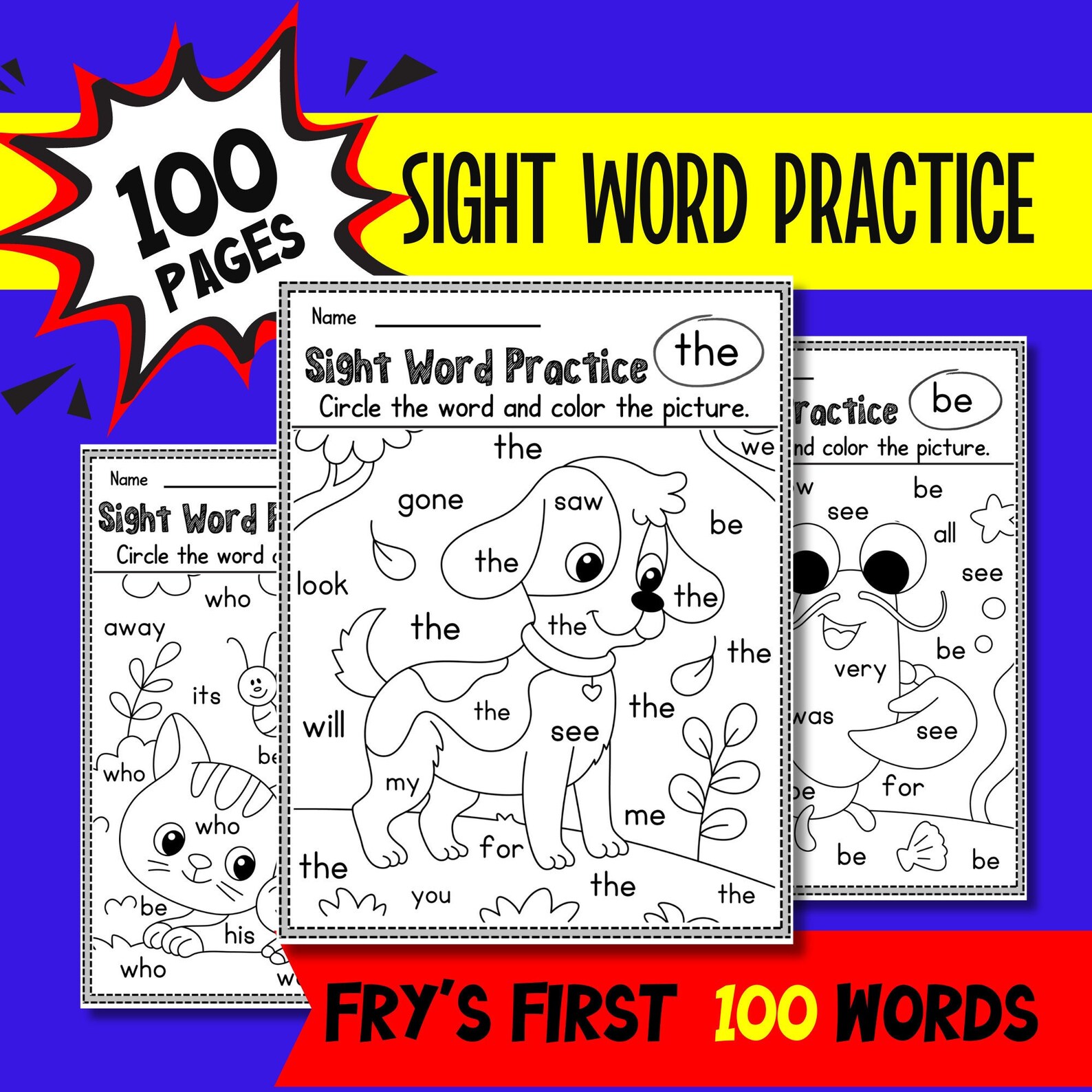 Sight Words Worksheet Practice Homeschool Coloring High Frequency Fry's ...