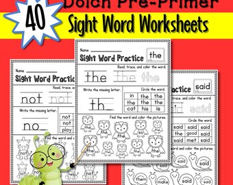 Sight Word Worksheet Practice Handwriting Dolch Primer Kindergarten ...