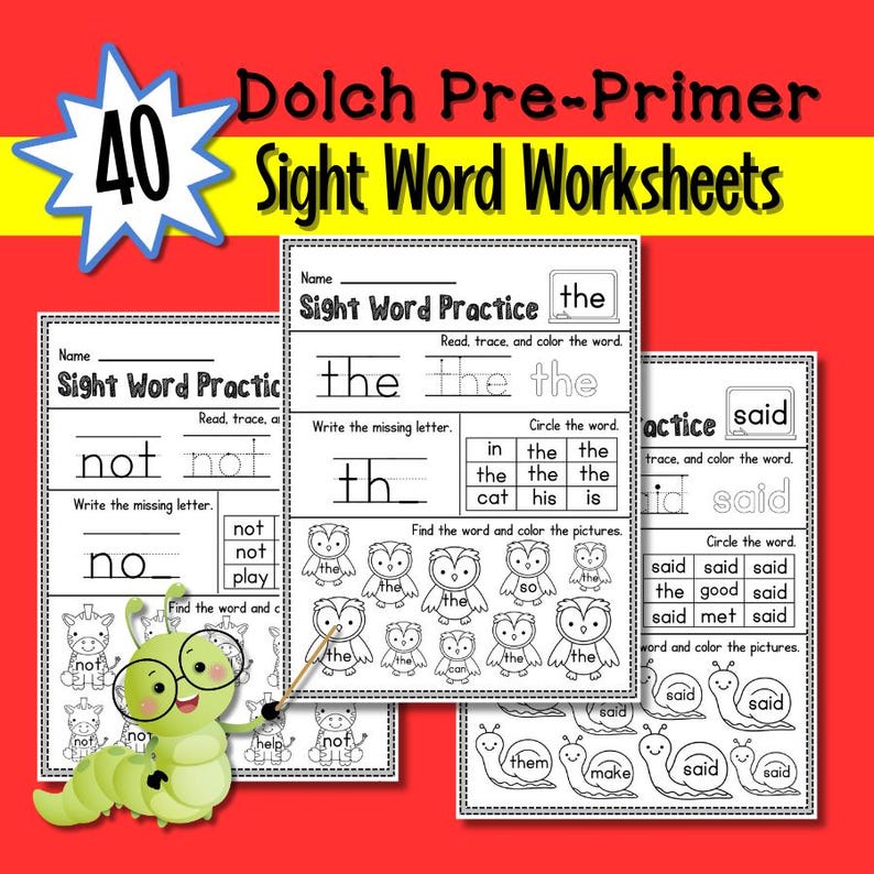 Pre-primer Sight Word Worksheets: Handwriting & Coloring Practice ...