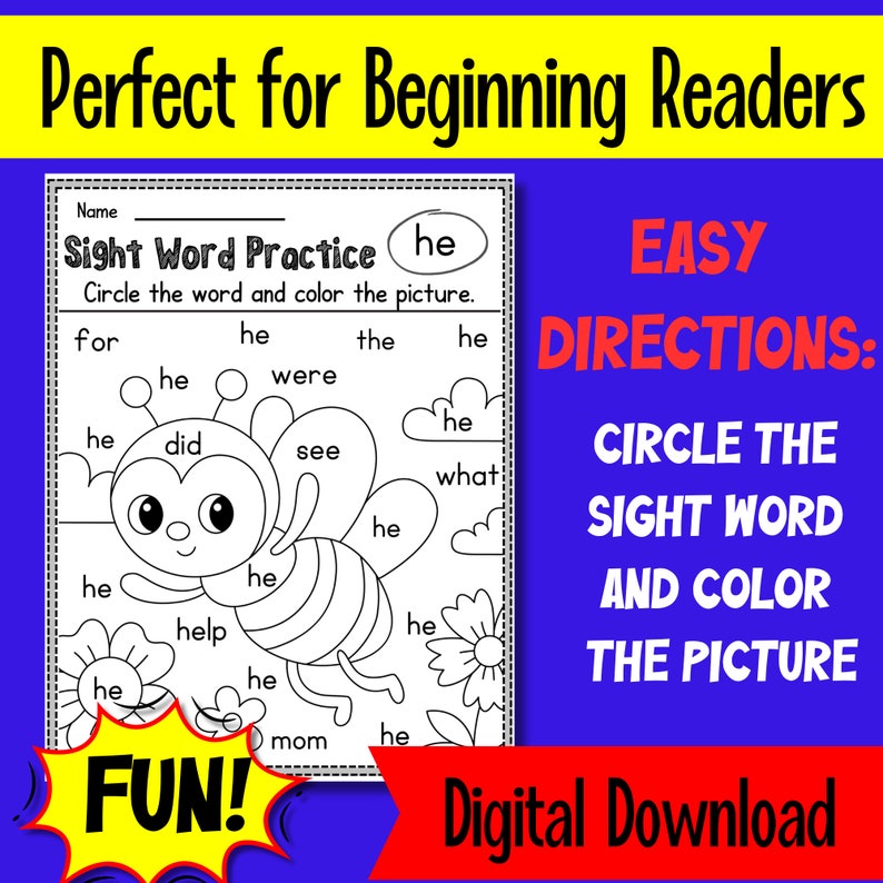 Sight Words Worksheet Practice Homeschool Coloring High Frequency Fry's ...