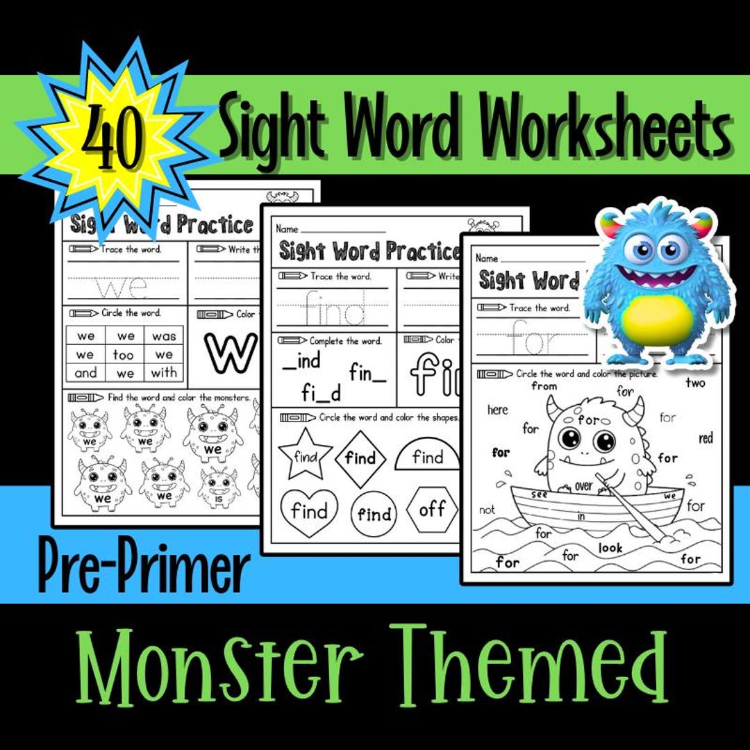 Monster Sight Word Worksheets – Pre-primer, Reading & Writing (PDF) - Etsy