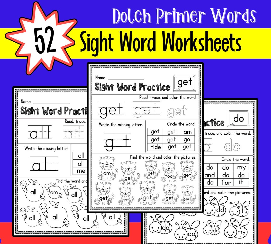 Sight Word Worksheet Practice Handwriting Dolch Primer Kindergarten ...