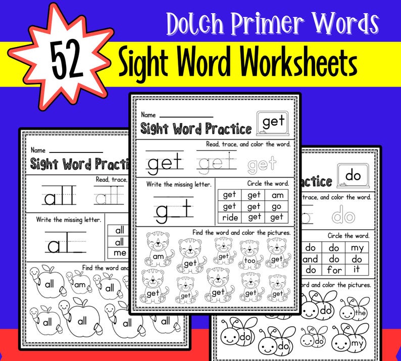 Sight Word Worksheet Practice Handwriting Dolch Primer Kindergarten ...
