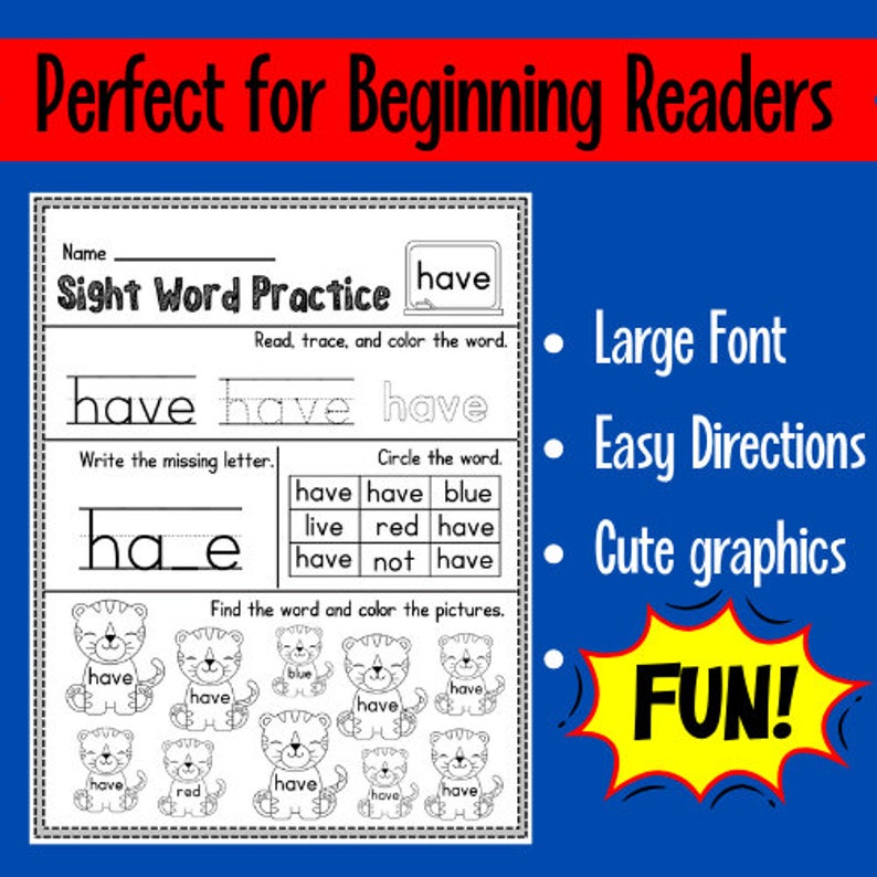 Sight Word Worksheet Practice Handwriting Dolch Primer Kindergarten ...