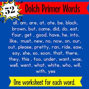 Sight Word Worksheet Practice Handwriting Dolch Primer Kindergarten ...