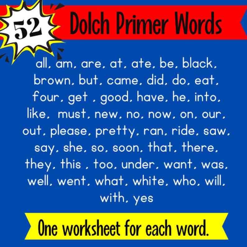 Sight Word Worksheet Practice Handwriting Dolch Primer Kindergarten ...