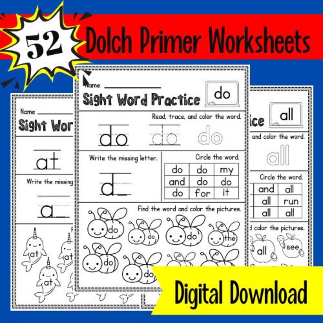 Sight Word Worksheet Practice Handwriting Dolch Primer Kindergarten ...