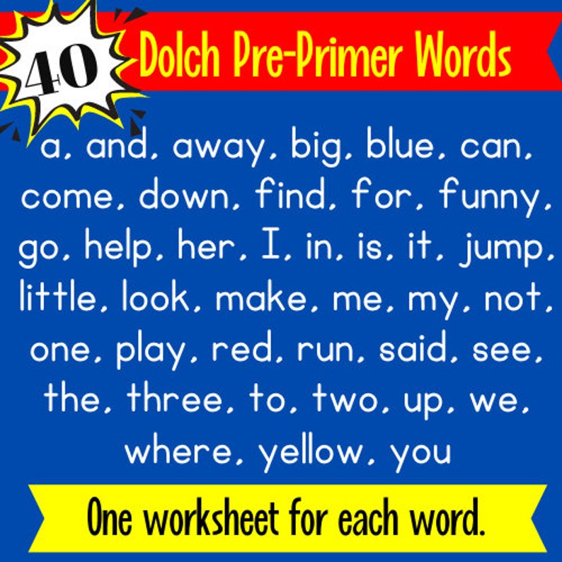 Pre-primer Sight Word Worksheets: Handwriting & Coloring Practice ...