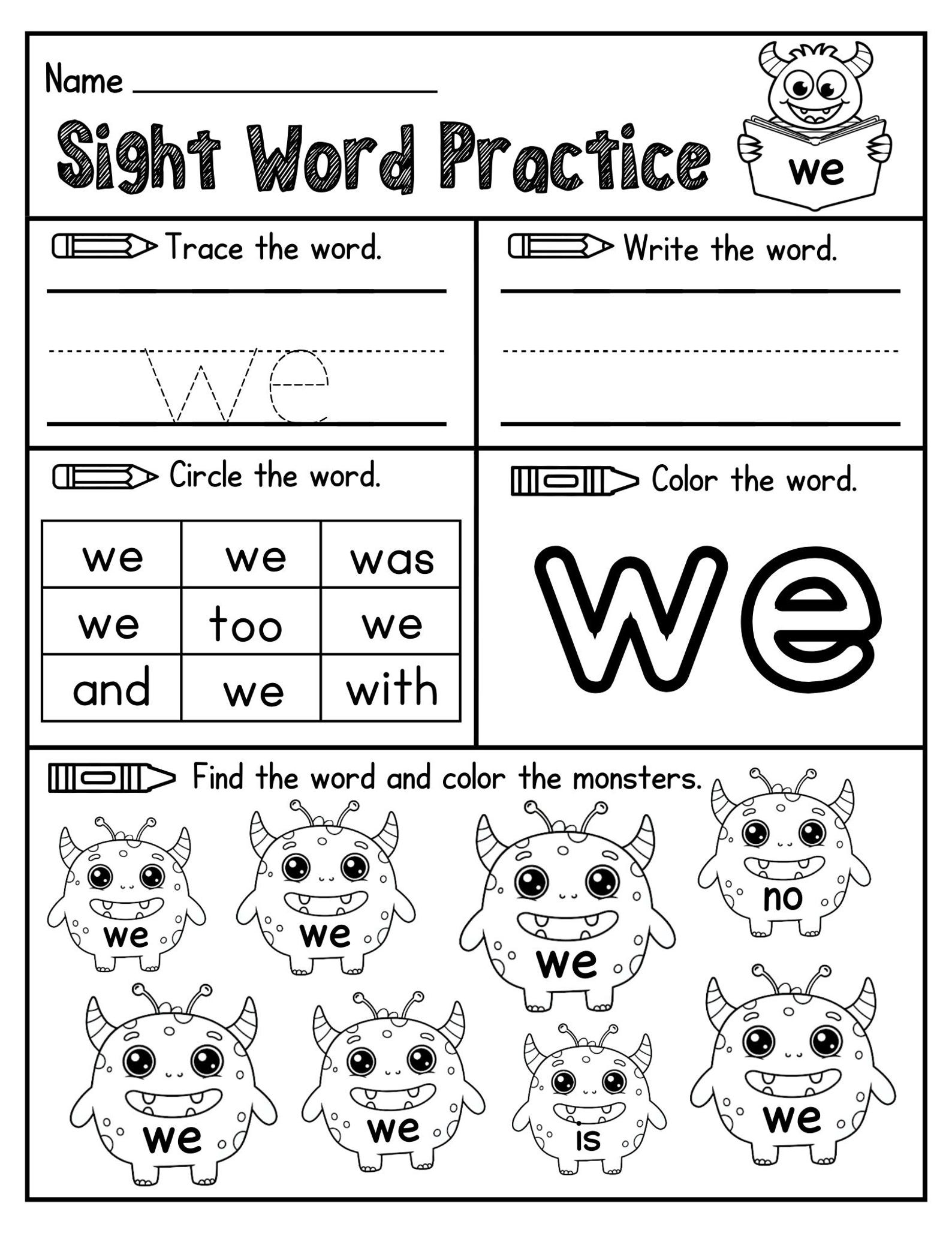 Sight Word Worksheets - Pre Primer Preschool Kindergarten First Grade ...