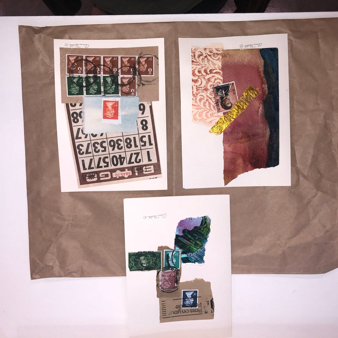 Original Art Mixed Media Collage Cards Each One of a Kind, Box of 3, 5 ...