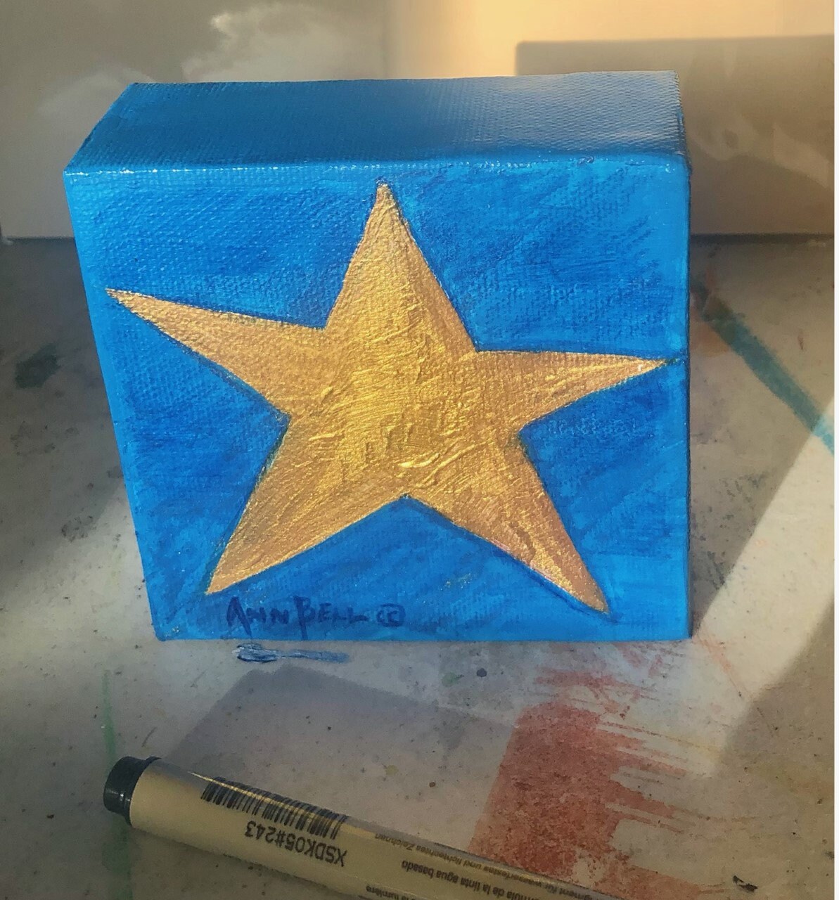 Original Art Gift. Gold Star 4" X 4" Acrylic Painting Wall Decor - Etsy