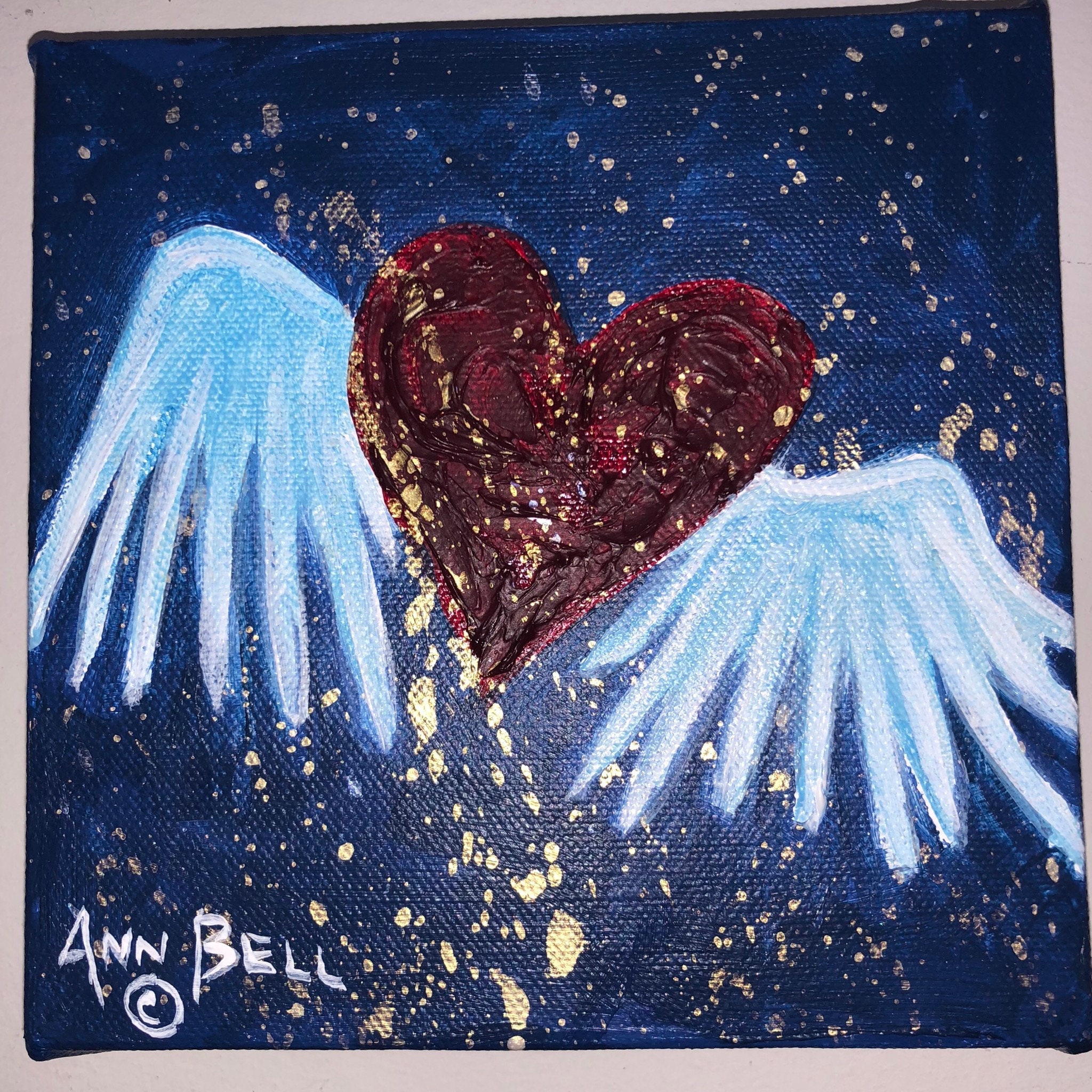 Handmade Gift, Winged Heart Painting, Original Art, 6" X 6" Acrylic ...