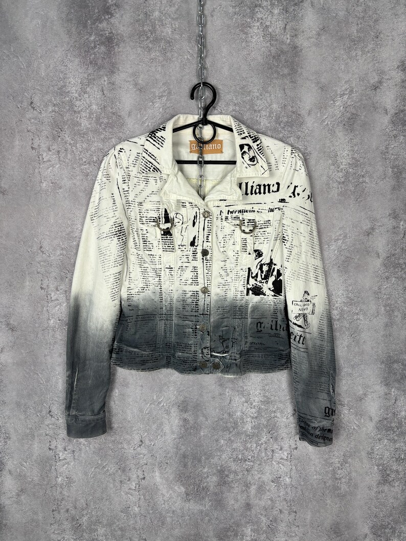 Galliano Women's Denim Jacket Newspaper Print Made in Italy 2009 Size ...