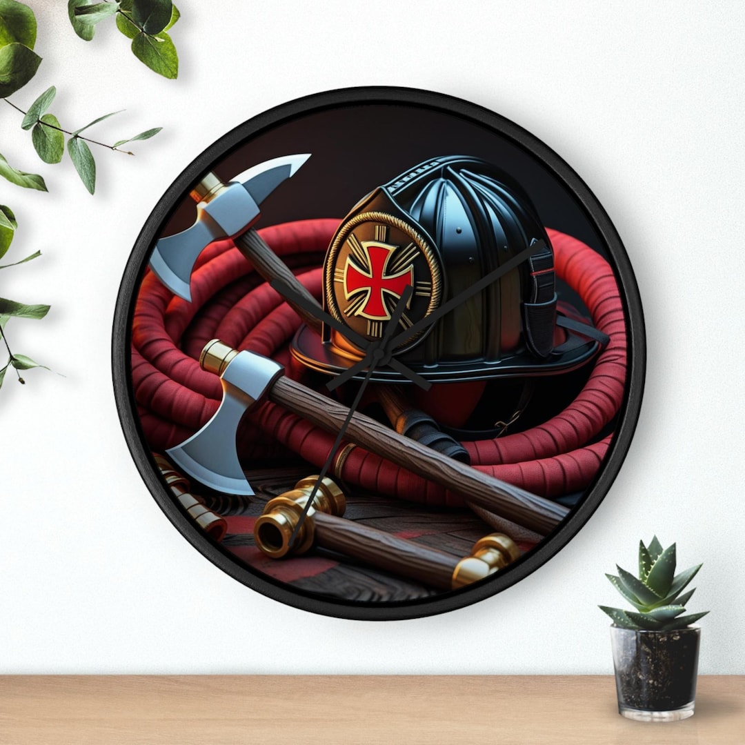 Firefighter Wall Clock: Fire Helmet Decor - Heroic Gift - Etsy