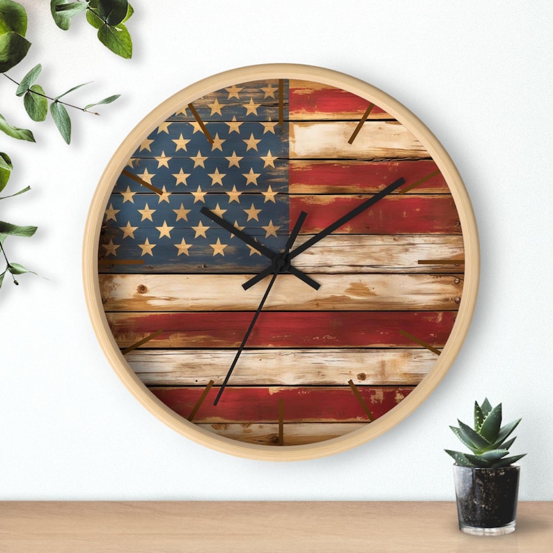 Rustic American Flag Wall Clock: Patriotic Wood Decor - Etsy