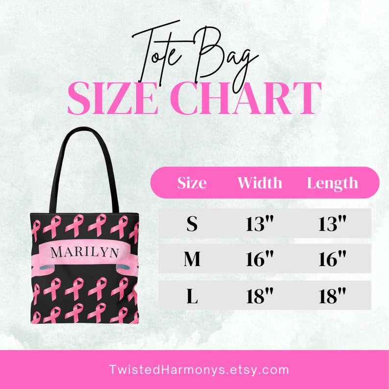 Pink Ribbon Tote Bag, Breast Cancer Awareness, Custom Name Tote Bag ...
