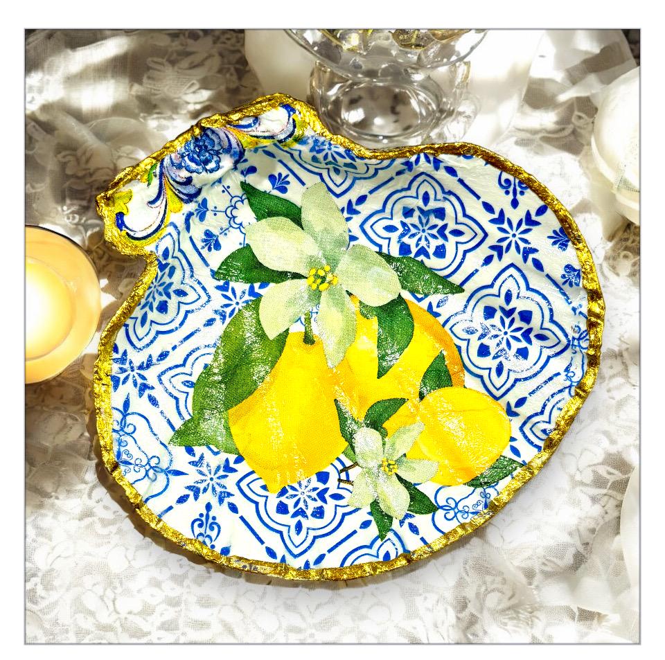 Amalfi Coast Shell Ring Dish: Italian Capri Lemons & Blue Tiles - Etsy