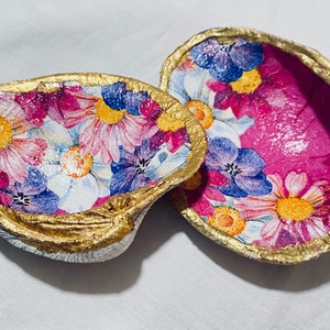 Clam Shell Ring Dish Elegant Holder, Fuchsia Floral Decoupage Shell ...