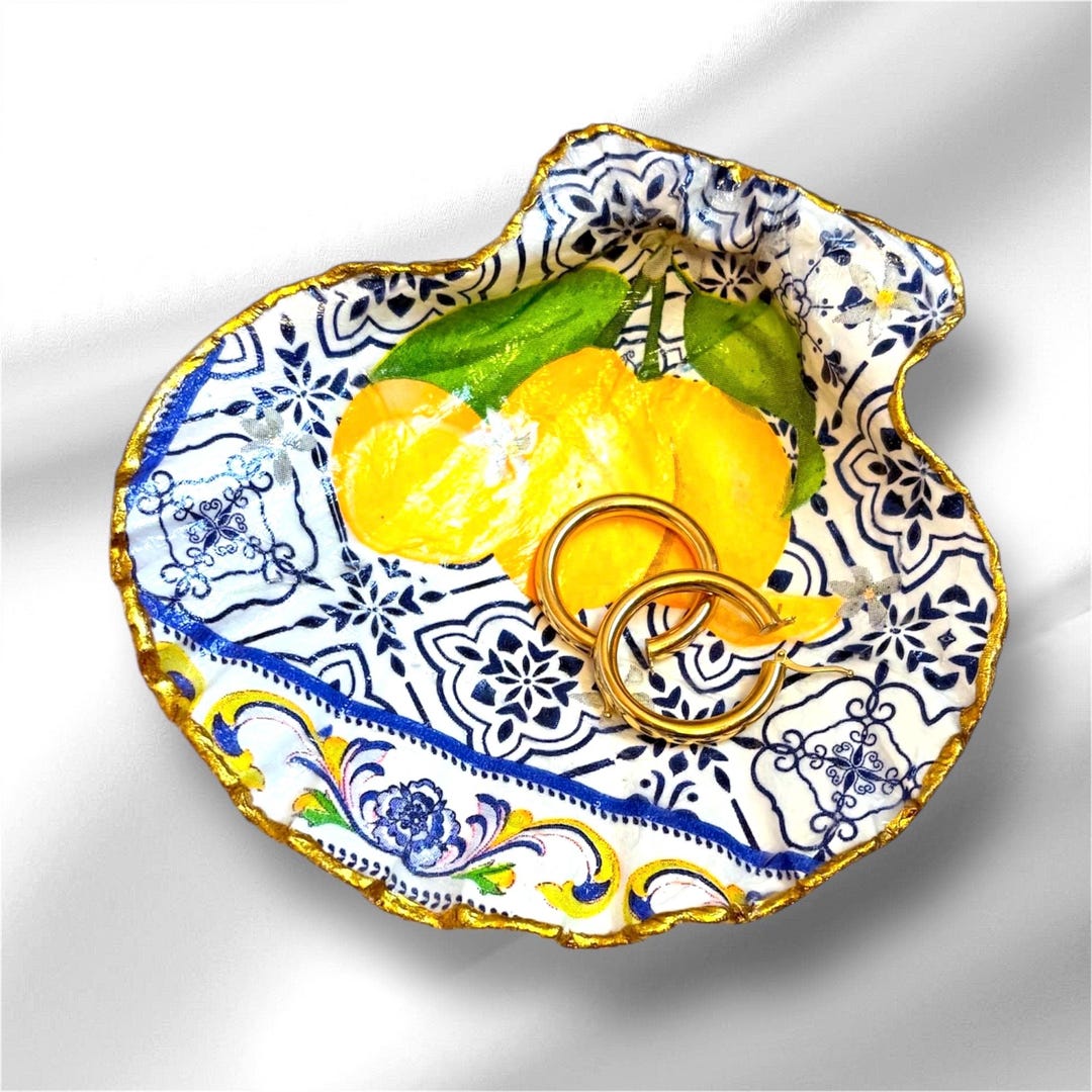 Amalfi Coast Shell Trinket Dish: Italian Tile & Lemons Jewelry Holder ...