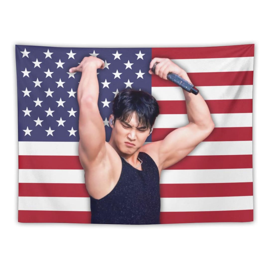 SEVENTEEN Mingyu Biceps American Flag Tapestry, Atiny Kpop Fan Gift ...