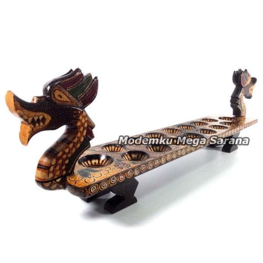 Congklak Dakon Wooden Batik Naga 16 Holes Traditional Indonesian Game ...