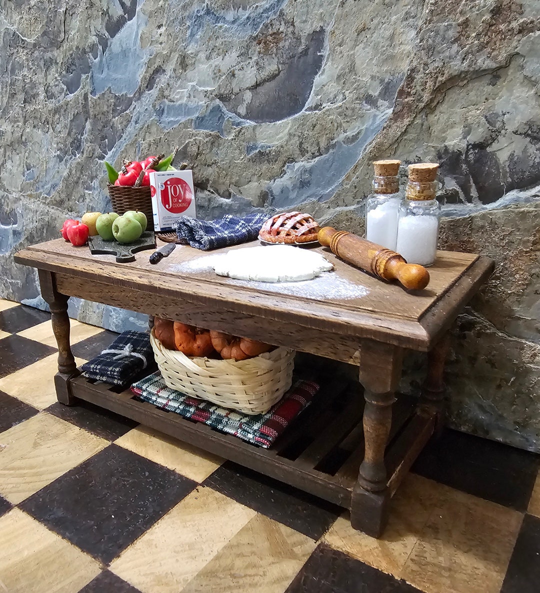 Miniature Kitchen Prep Table, Miniature Pie Baking Table, Dollhouse ...