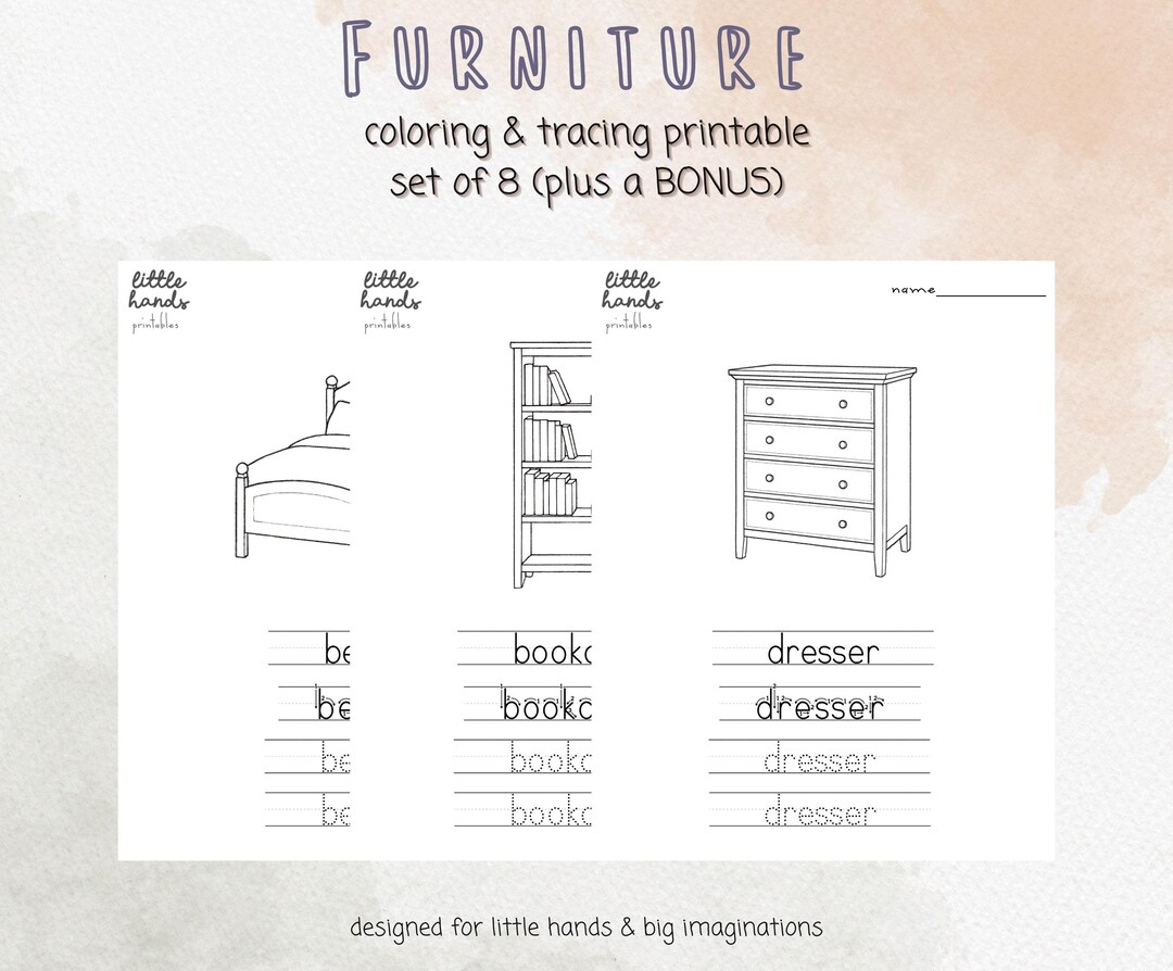 Furniture Tracing & Coloring Pages for Toddlers - 8 Simple Printable ...