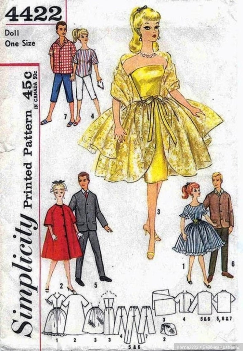 Simplicity 4422 Barrbie Doll Pattern in PDF Barbie Dress, Skirt Hat ...