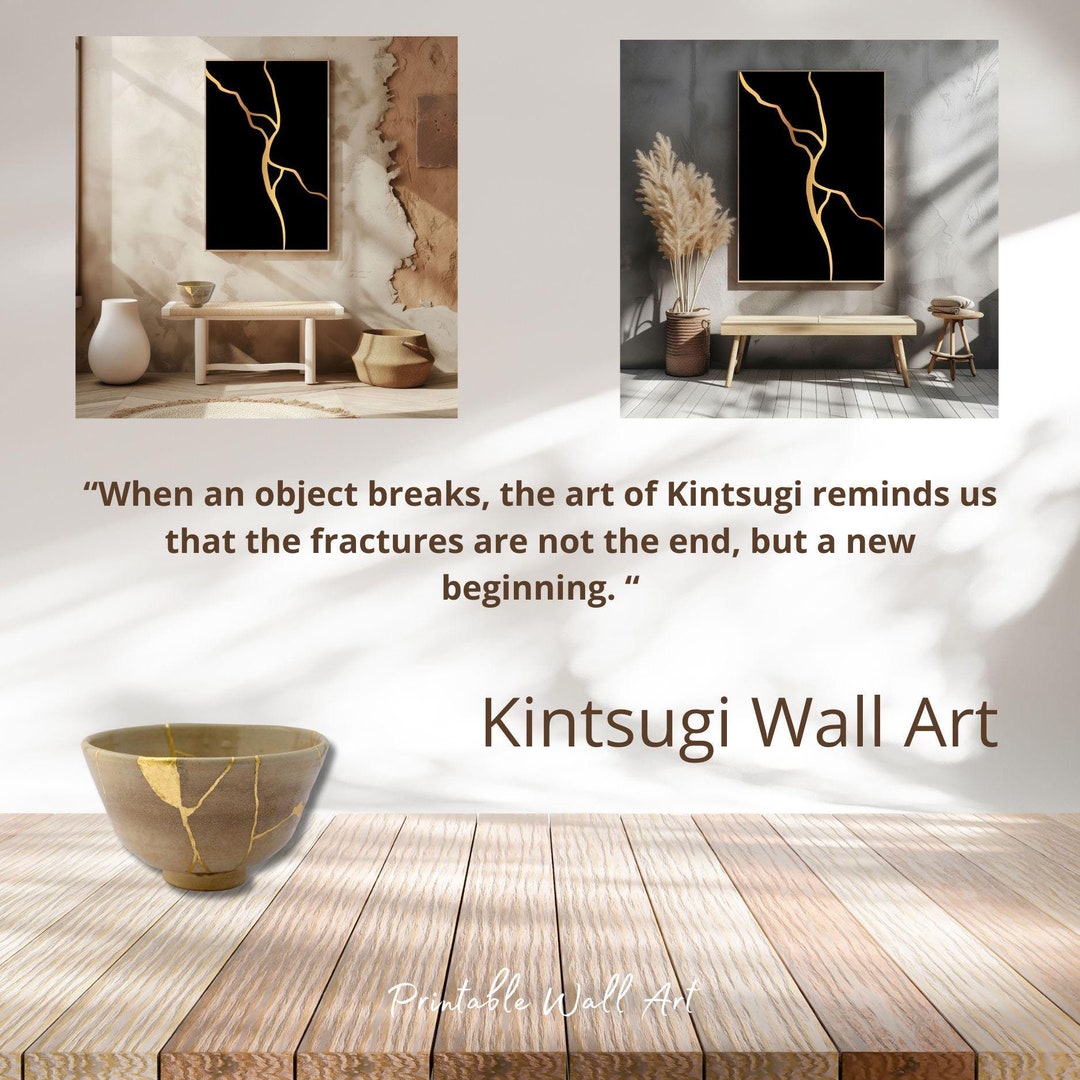 Kintsugi Printable Wall Art, Digital Download, Black and Gold Wall Art ...