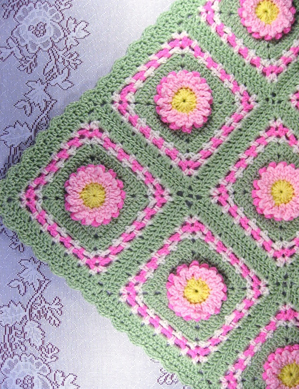 PDF Pattern Crocheted Baby Afghan, PASTEL BLOOMS Baby Afghan Blanket ...