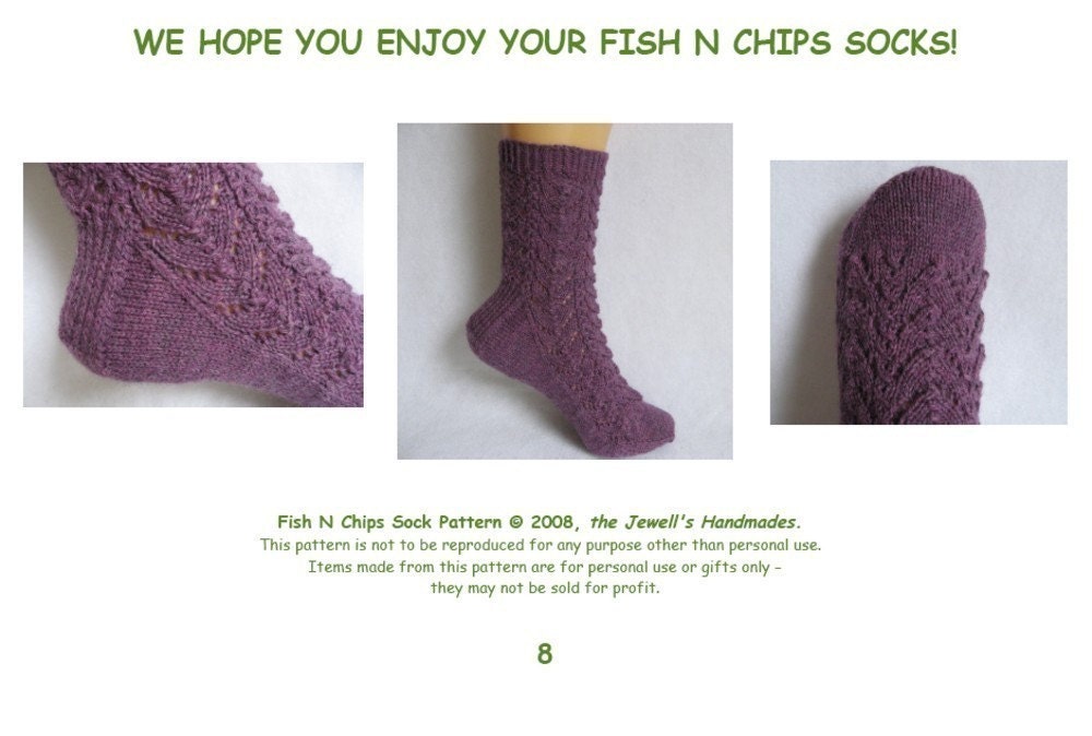 Knitting Sock Pattern Fish N Chips Sock Lace and Cable Sock | Etsy