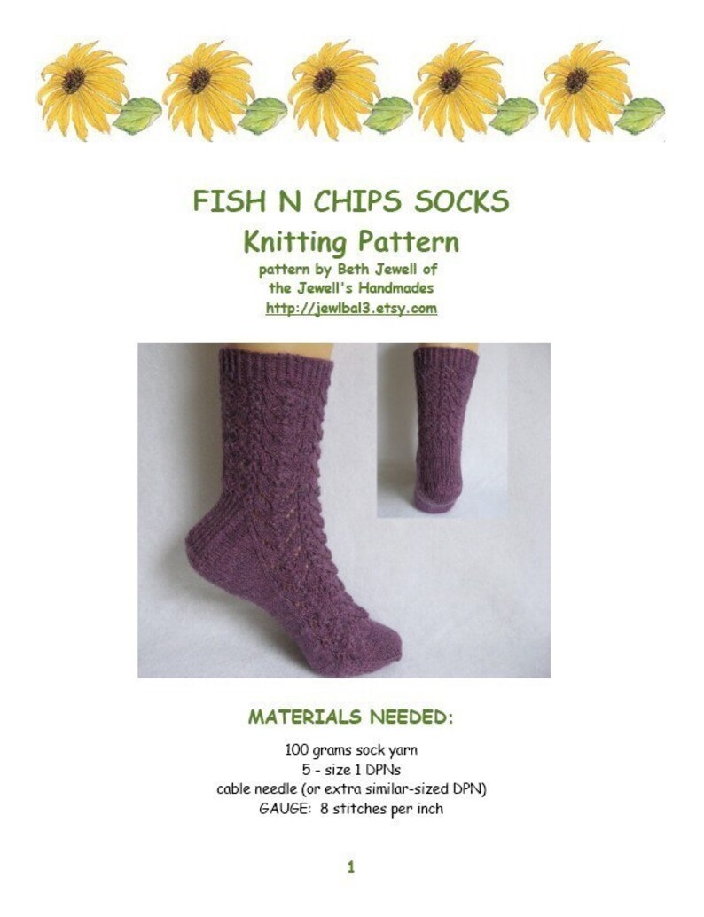 Knitting Sock Pattern Fish N Chips Sock Lace and Cable Sock - Etsy