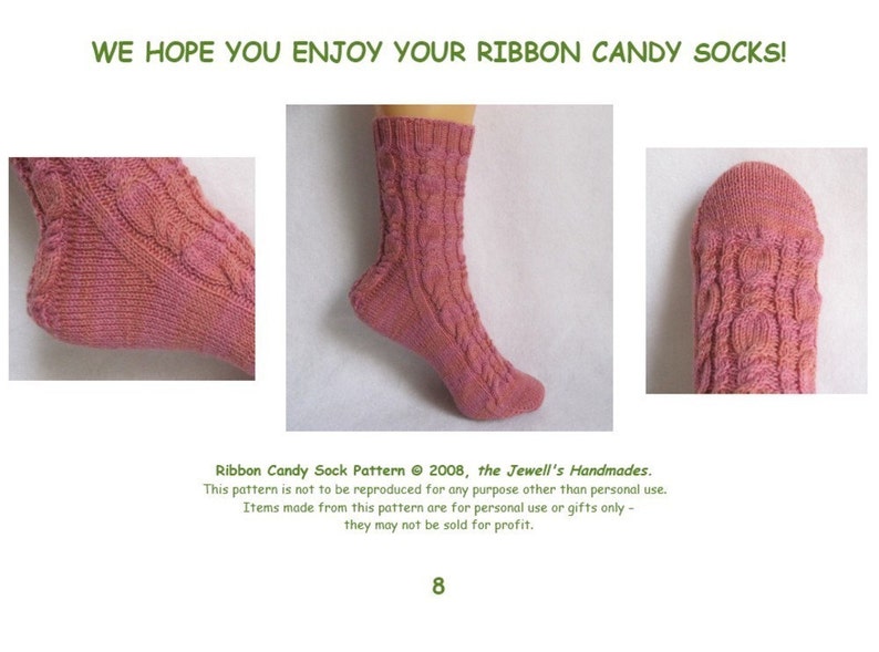 PDF Sock Pattern, RIBBON CANDY Sock Pattern, Cable Sock Design With ...