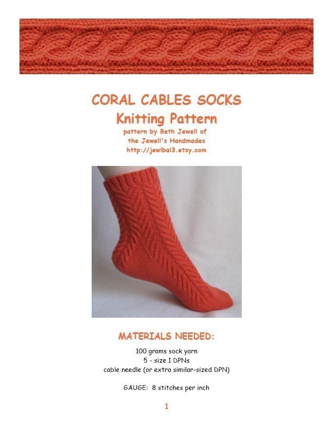 Knitting Sock Pattern, Coral Cables Sock, Cable Sock Design With ...