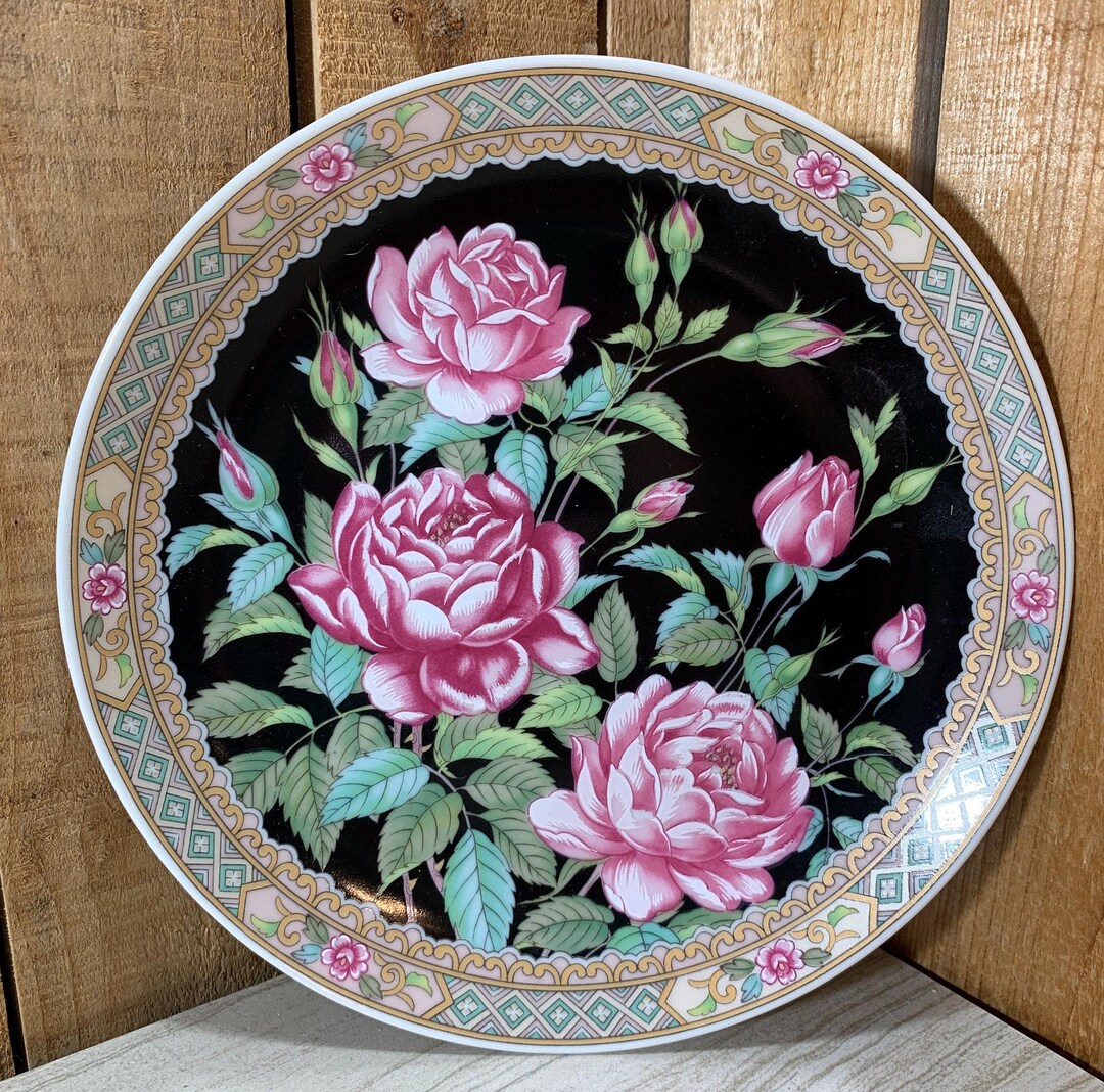 Vintage Lefton China Hand Painted Plate 6 3/8" Diameter Black With Pink ...