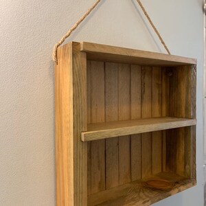 Rustic Hand Made Aged Wood Rope Hanging Shelf 18" X 5" X 16.25" (26" W ...