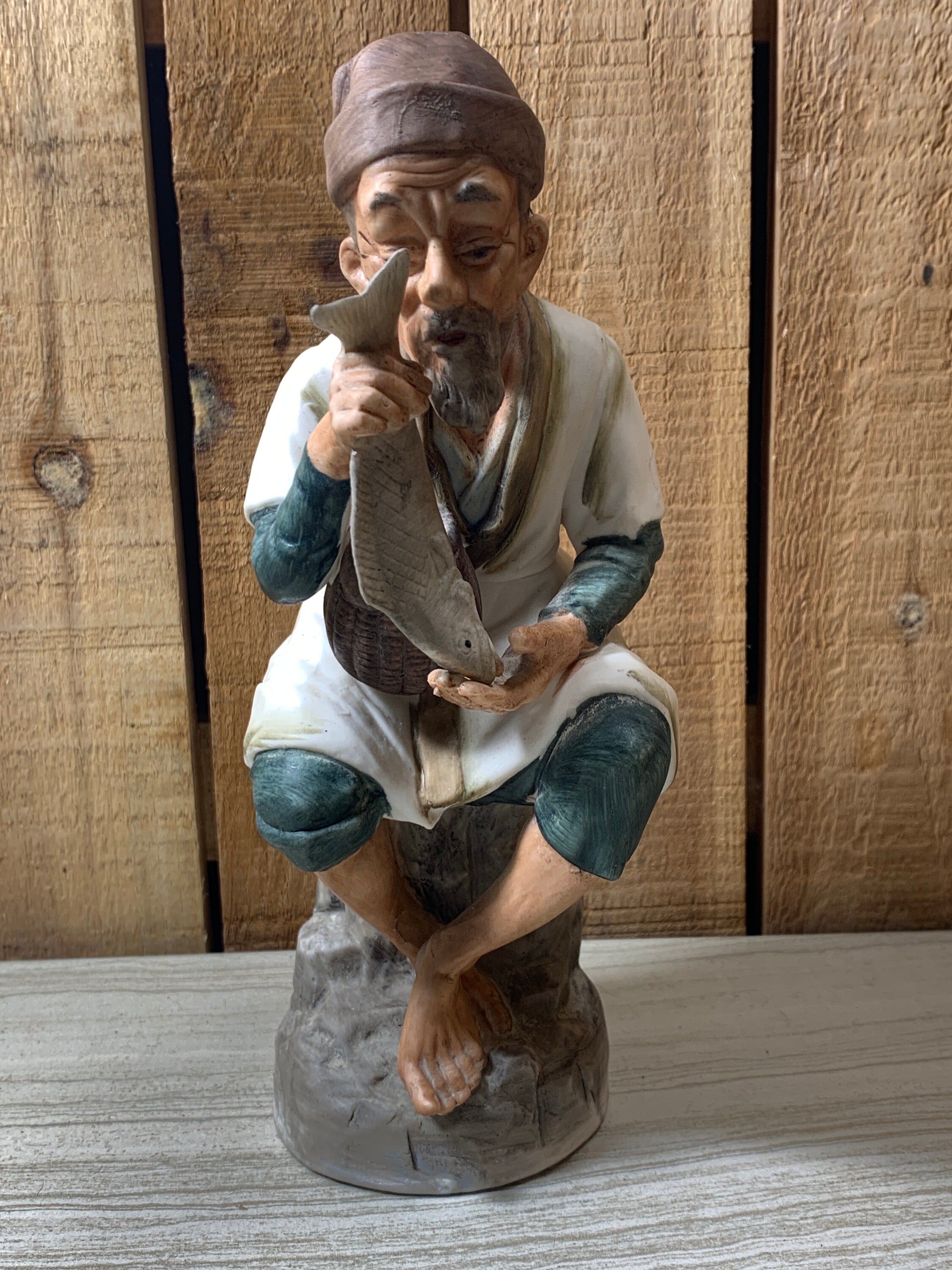Vintage Ceramic Old Man Fish Figurine Hand Painted Napcoware 7.5" - Etsy