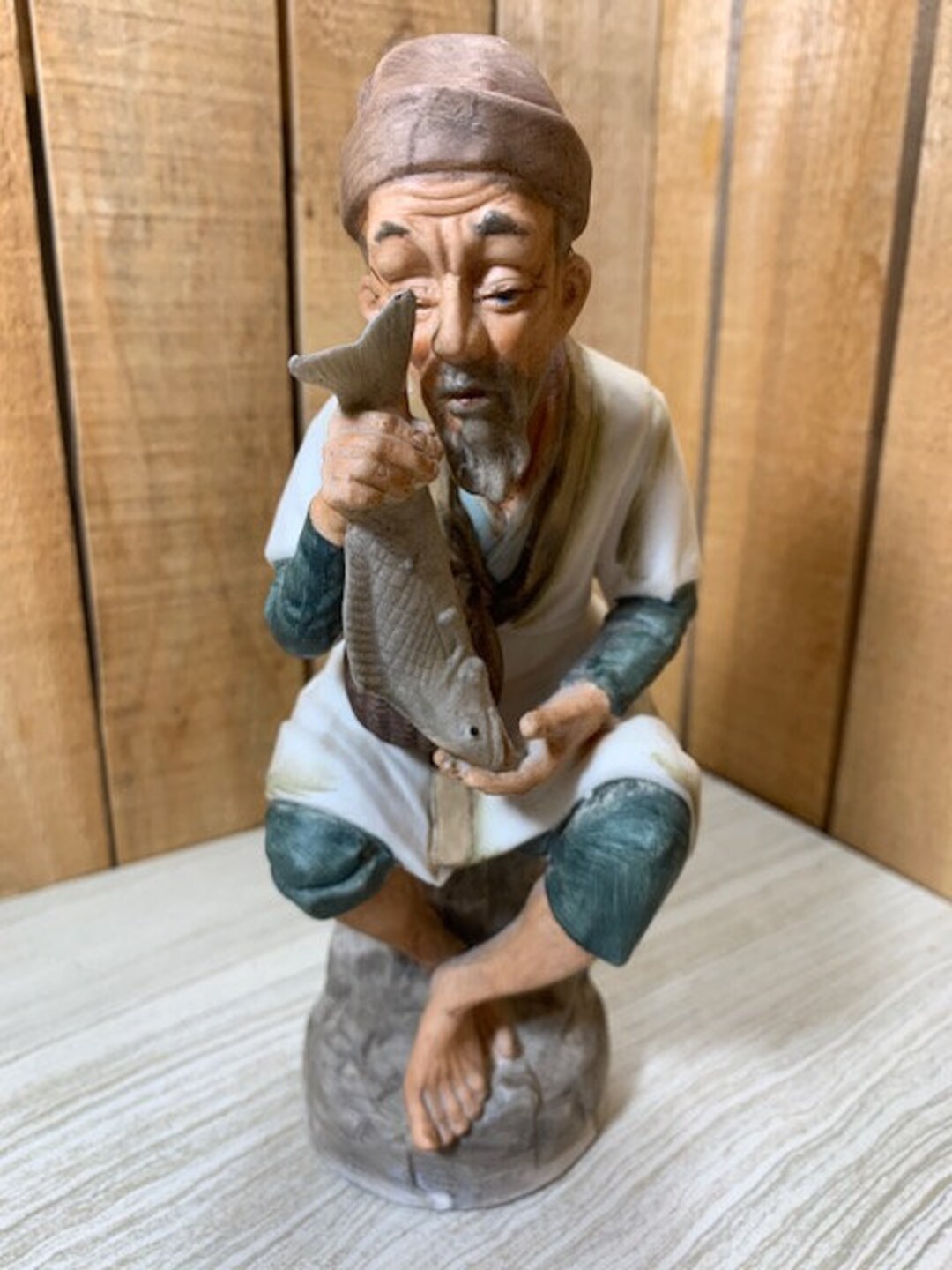 Vintage Ceramic Old Man Fish Figurine Hand Painted Napcoware 7.5" - Etsy