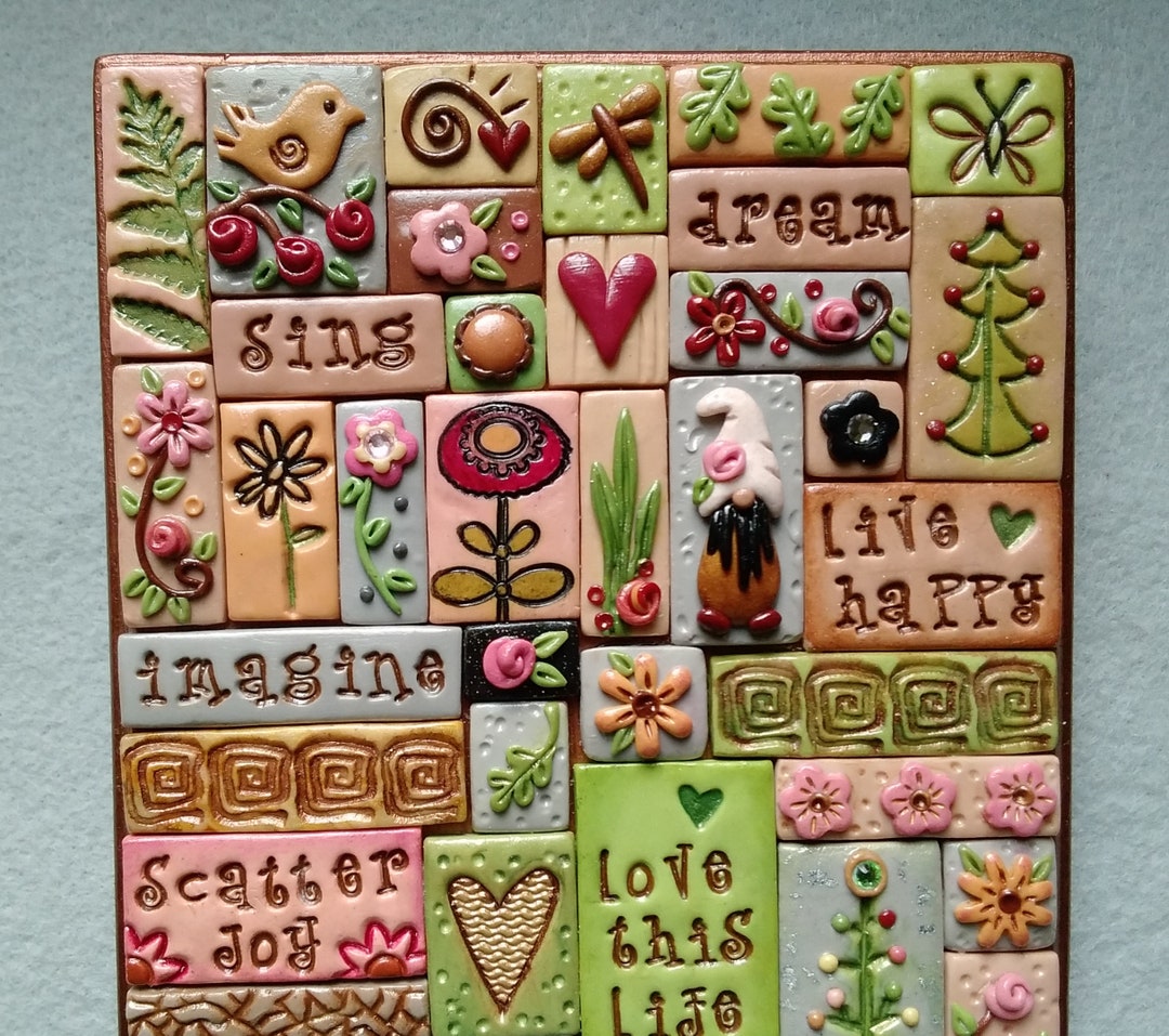 Life Messages Mosaic Wall Art Inspiration Tile in Polymer Clay Wishes ...
